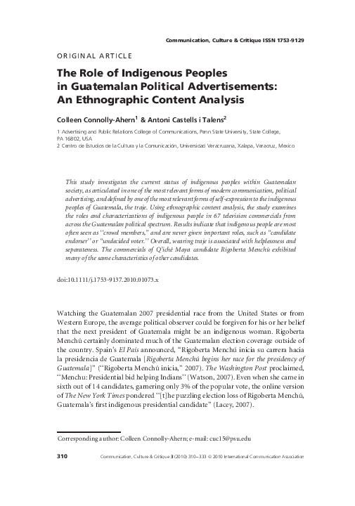 (PDF) The Role of Indigenous Peoples in Guatemalan Political Advertisements: An Ethnographic ...