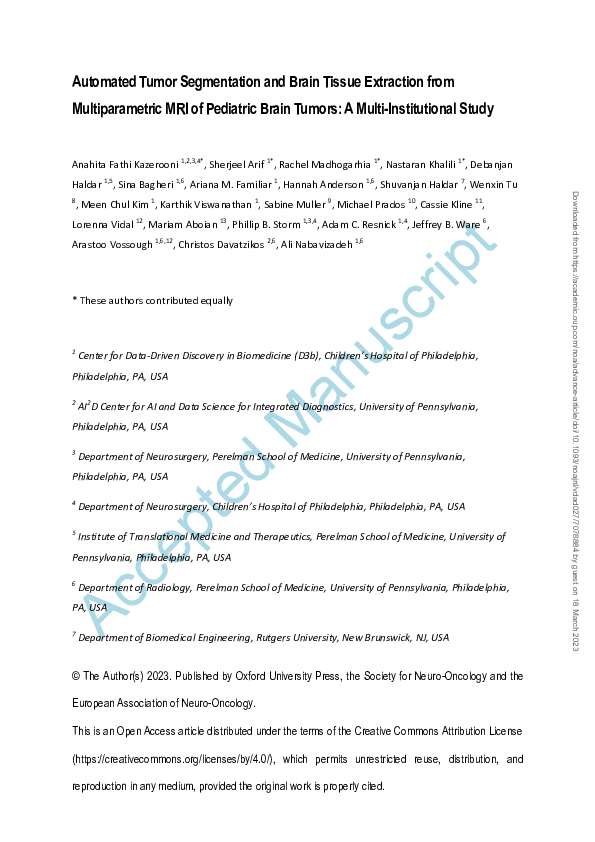 Pdf Automated Tumor Segmentation And Brain Tissue Extraction From Multiparametric Mri Of