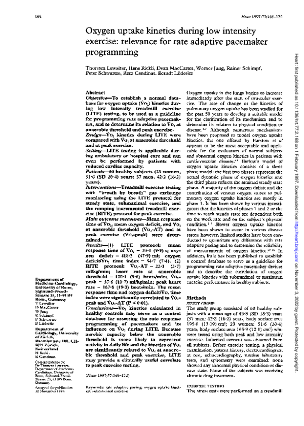 (PDF) Oxygen uptake kinetics during low intensity exercise: relevance ...