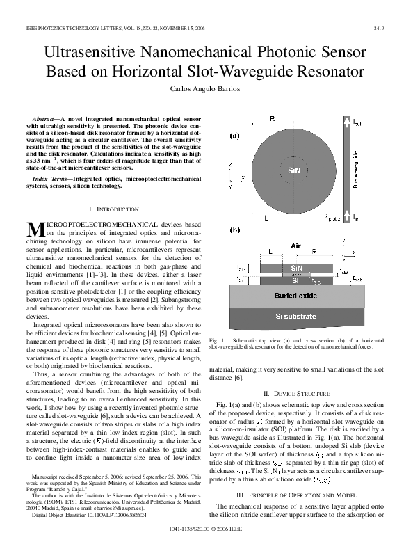 (PDF) Ultrasensitive Nanomechanical Photonic Sensor Based on Horizontal Slot-Waveguide Resonator