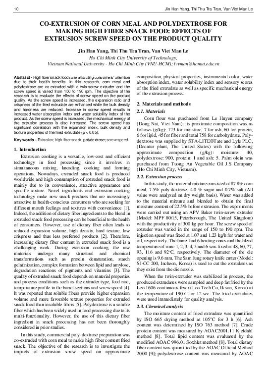 (PDF) Co-extrusion of corn meal and polydextrose for making high fiber ...