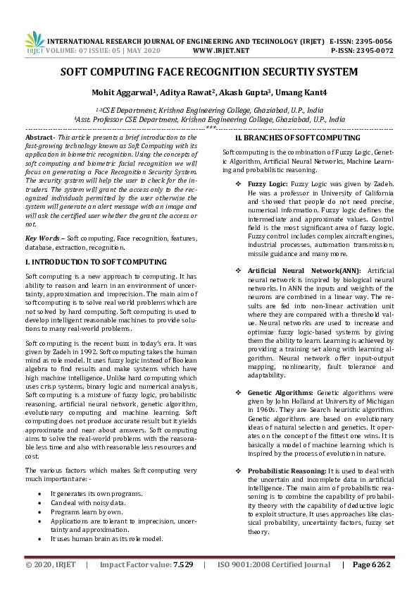 (PDF) Soft Computing Face Recognition Securtiy System