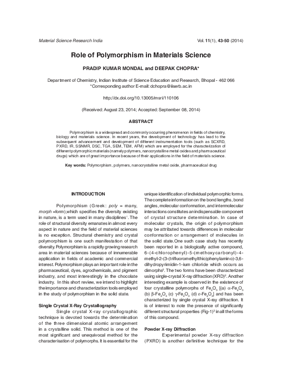 (PDF) Role of Polymorphism in Materials Science