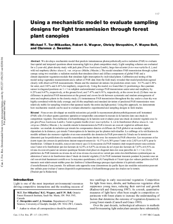 (PDF) Using a mechanistic model to evaluate sampling designs for light transmission through ...