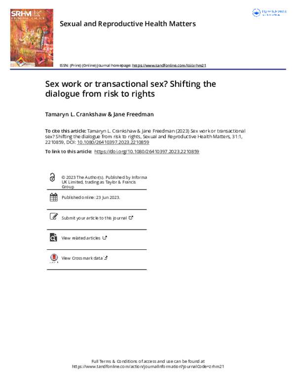 Pdf Sex Work Or Transactional Sex Shifting The Dialogue From Risk To Rights 