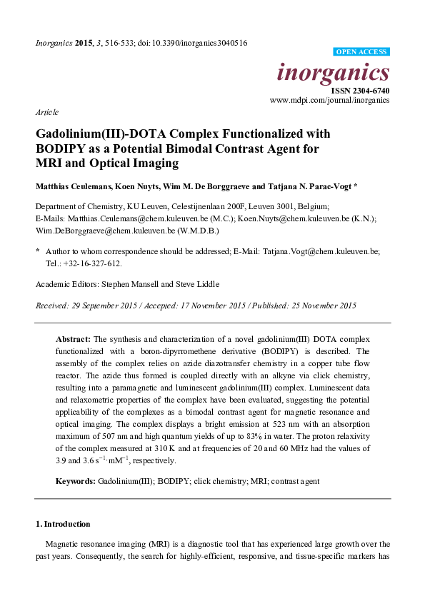 (PDF) Gadolinium(III)-DOTA Complex Functionalized with BODIPY as a ...