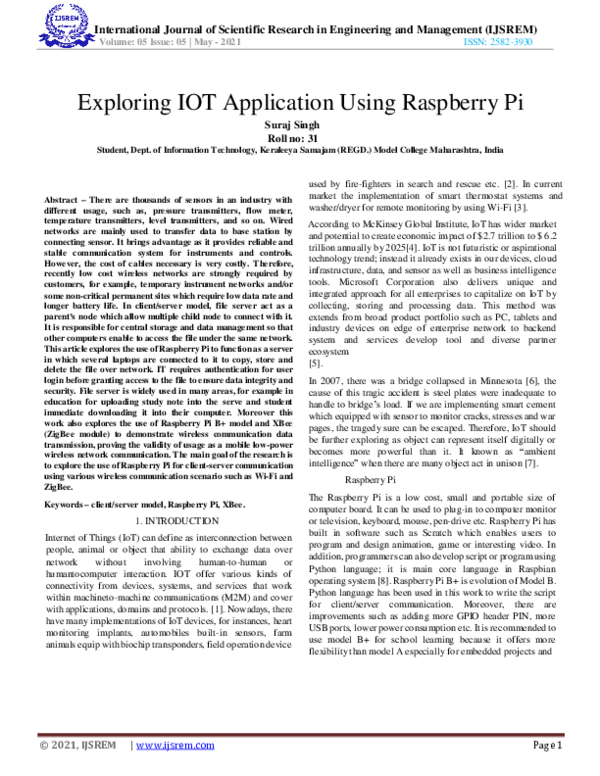 (PDF) Exploring IOT Application Using Raspberry Pi