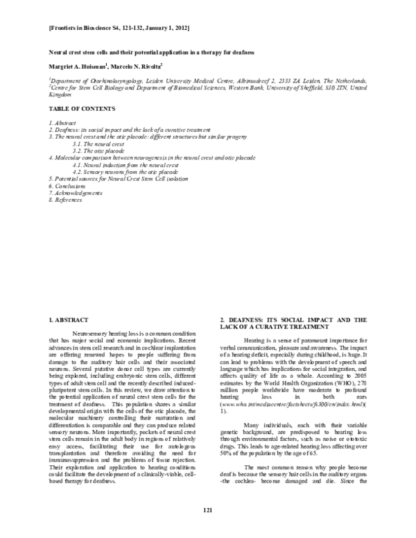 (PDF) Neural crest stem cells and their potential application in a ...