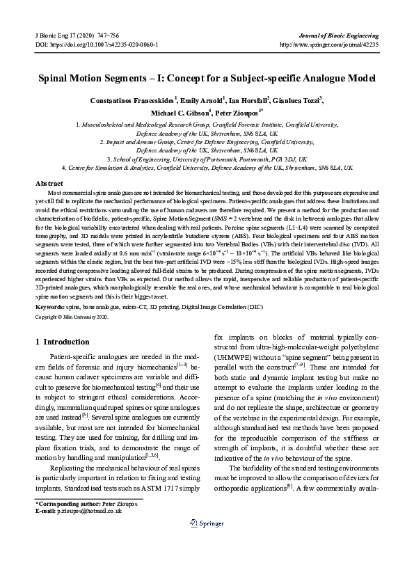 (PDF) Spinal Motion Segments — I: Concept for a Subject-specific ...