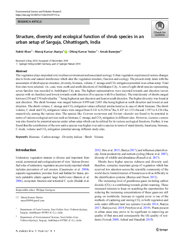 (PDF) Structure, diversity and ecological function of shrub species in ...