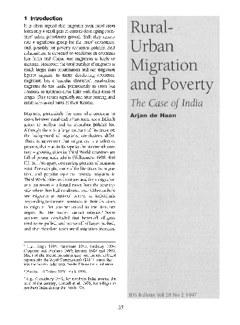 (PDF) Rural-Urban Migration and Poverty:The Case of India