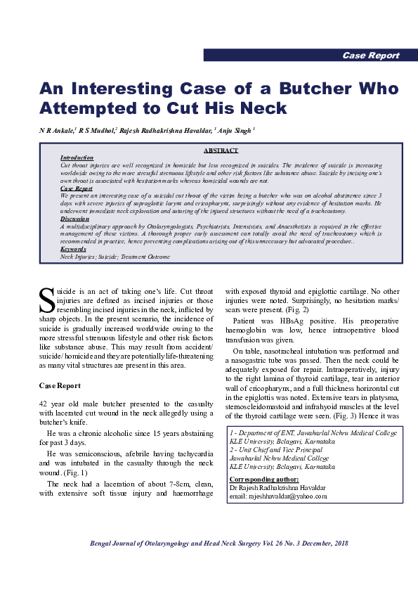 (PDF) An Interesting Case of a Butcher Who Attempted to Cut His Neck