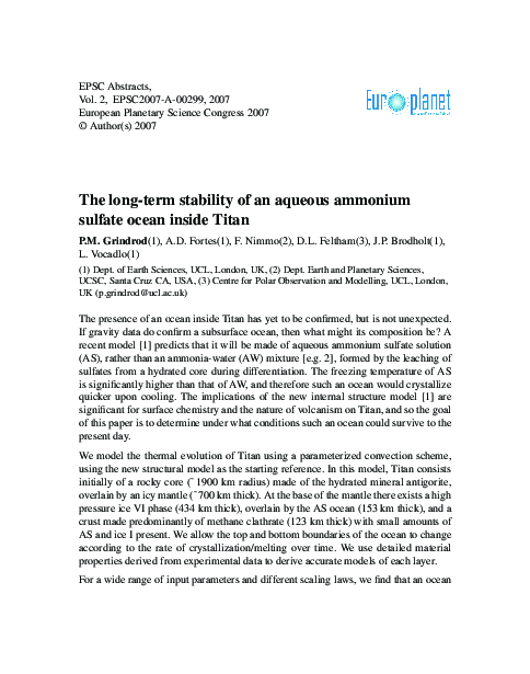 (PDF) The long-term stability of an aqueous ammonium sulfate ocean ...