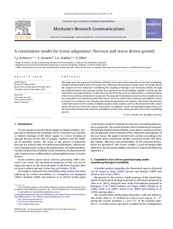 (PDF) A constitutive model for tissue adaptation: Necrosis and stress ...