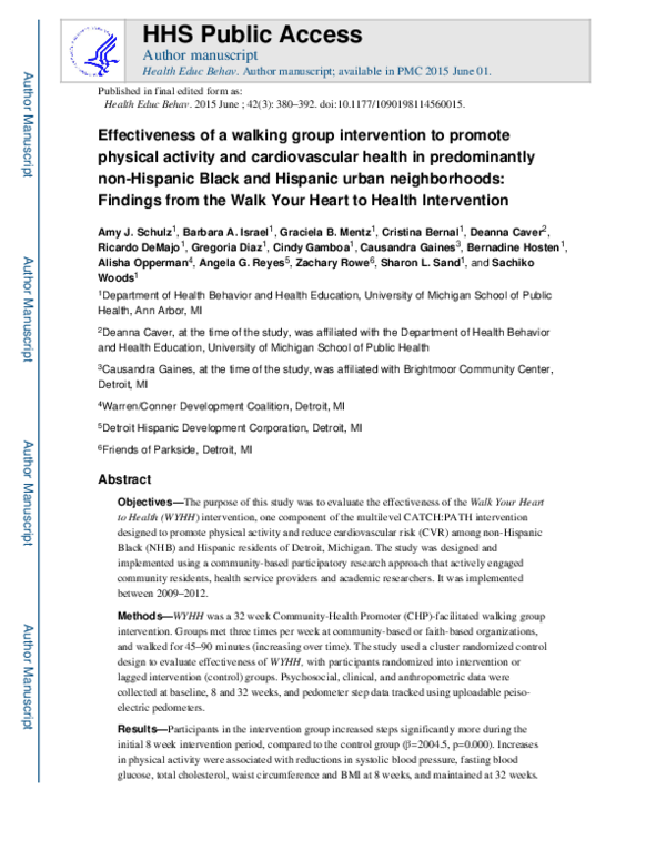 (PDF) Effectiveness of a Walking Group Intervention to Promote Physical Activity and ...