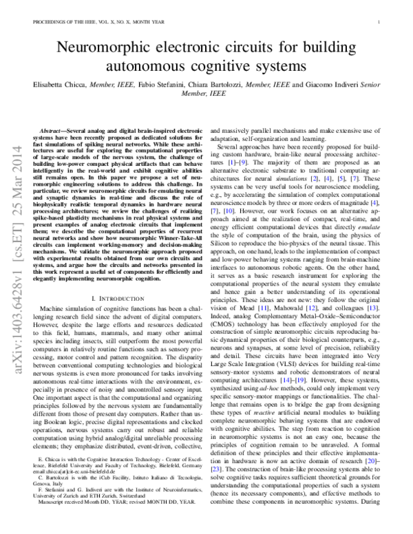 (PDF) Neuromorphic Electronic Circuits for Building Autonomous Cognitive Systems