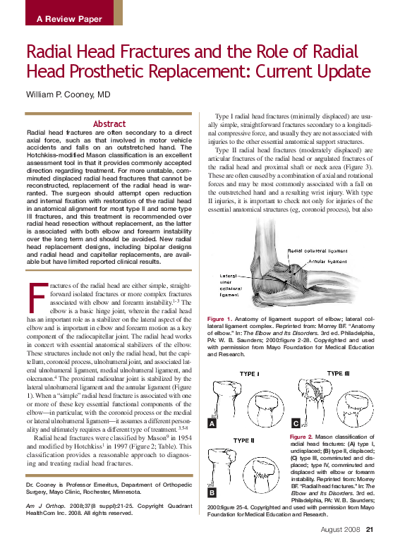 (PDF) Radial head fractures and the role of radial head prosthetic ...