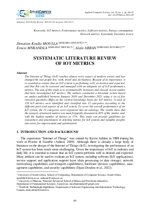 Pdf Systematic Literature Review Of Iot Metrics