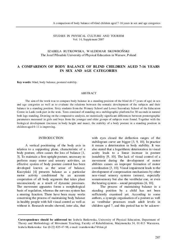 (PDF) A comparison of body balance of blind children aged 7-16 years in ...