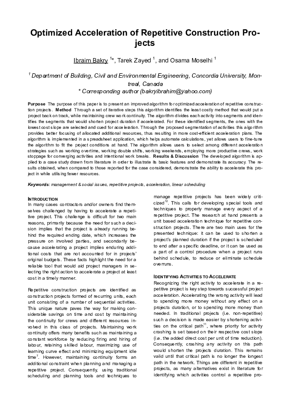 (PDF) Optimized acceleration of repetitive construction projects ...