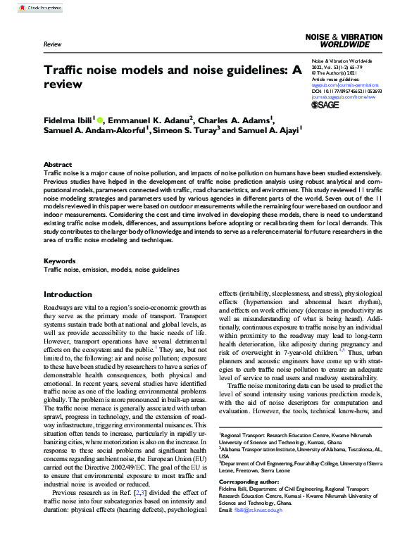 (PDF) Traffic noise models and noise guidelines: A review