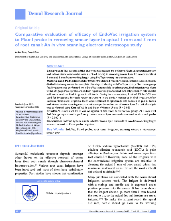 (PDF) Comparative evaluation of efficacy of EndoVac irrigation system ...