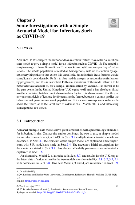 (PDF) Some Investigations with a Simple Actuarial Model for Infections Such as COVID-19