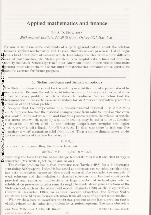 (PDF) Applied Mathematics and Finance [and Discussion]