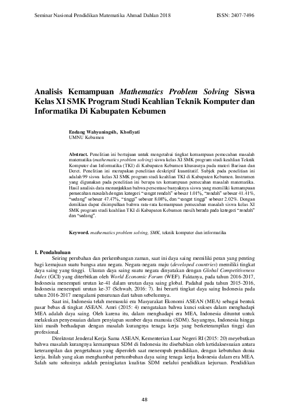 (PDF) Analisis Kemampuan Mathematics Problem Solving Siswa Kelas XI SMK Program Studi Keahlian ...