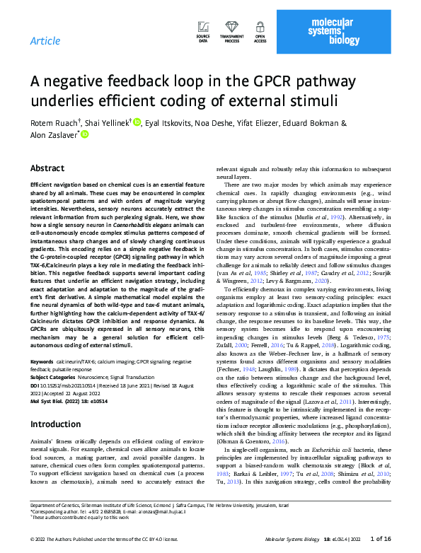 (PDF) A negative feedback loop in the GPCR pathway underlies efficient ...