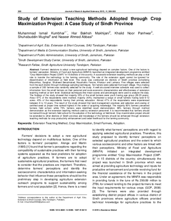 (PDF) Study of Extension Teaching Methods Adopted through Crop Maximization Project: A Case ...