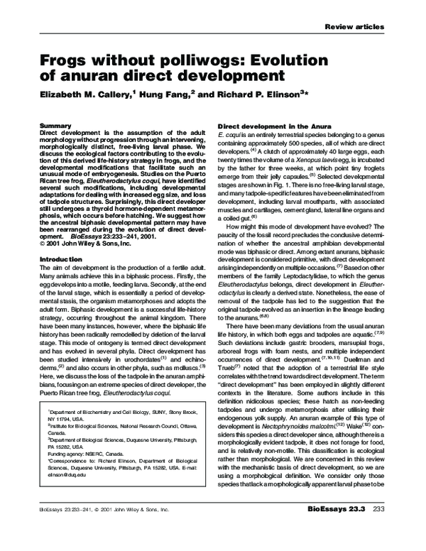(PDF) Frogs without polliwogs: Evolution of anuran direct development