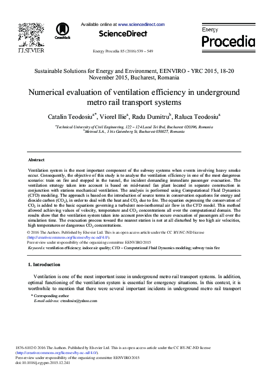 (PDF) Numerical Evaluation of Ventilation Efficiency in Underground ...
