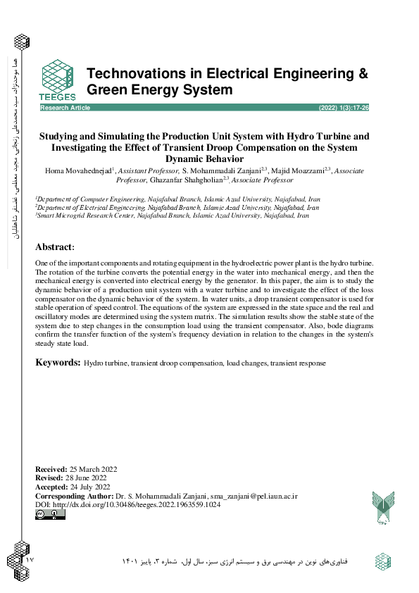 (PDF) Studying and Simulating the Production Unit System with Hydro Turbine and Investigating ...