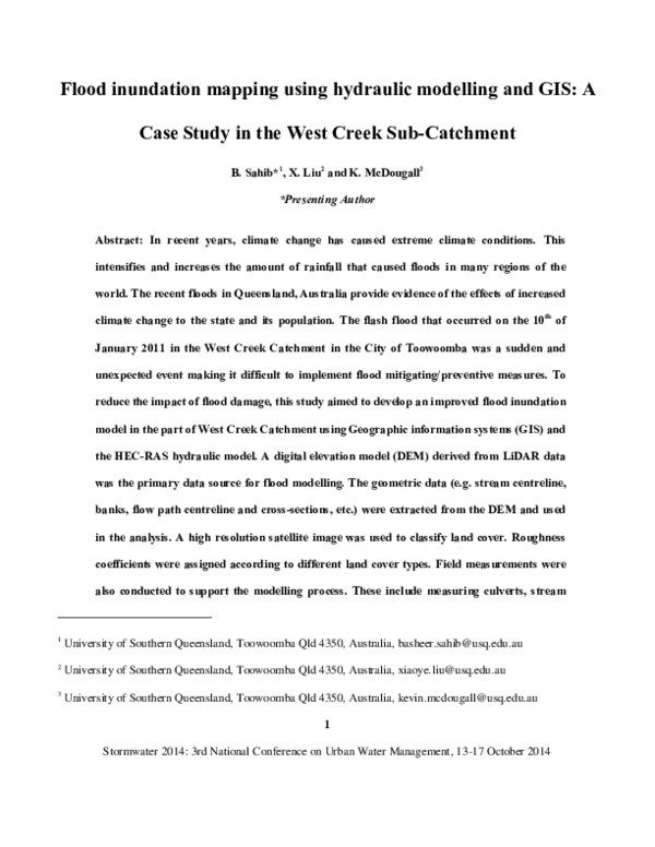 (PDF) Flood inundation mapping using hydraulic modelling and GIS: a case study in the West Creek ...