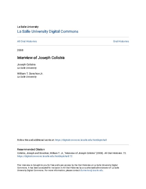 (PDF) Interview of Joseph Colistra