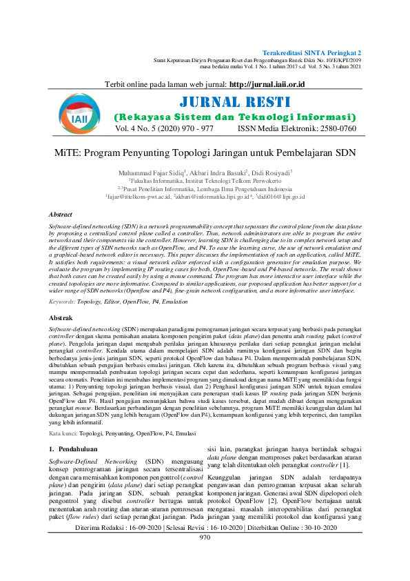(PDF) MiTE: Program Penyunting Topologi Jaringan untuk Pembelajaran SDN