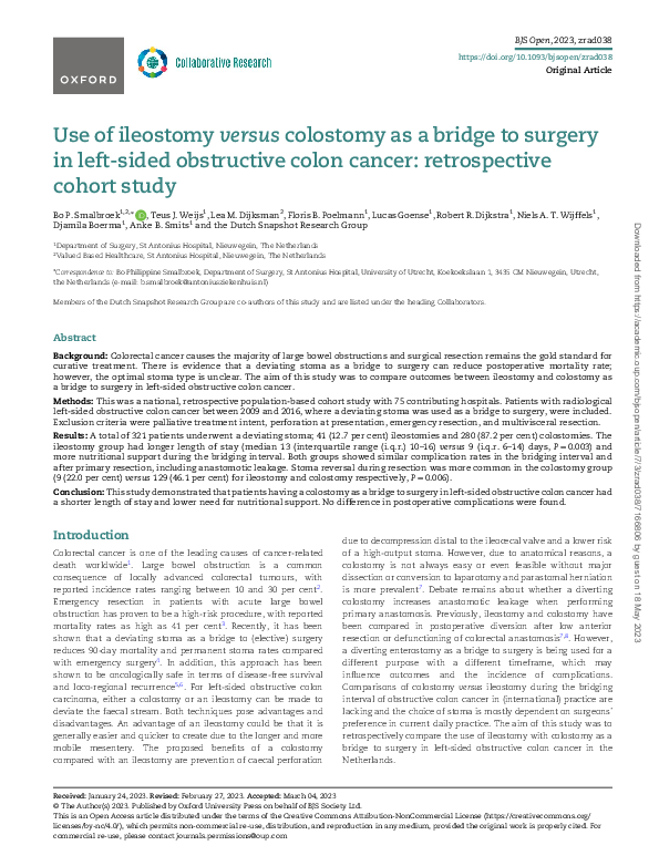 (PDF) Use of ileostomy versus colostomy as a bridge to surgery in left ...