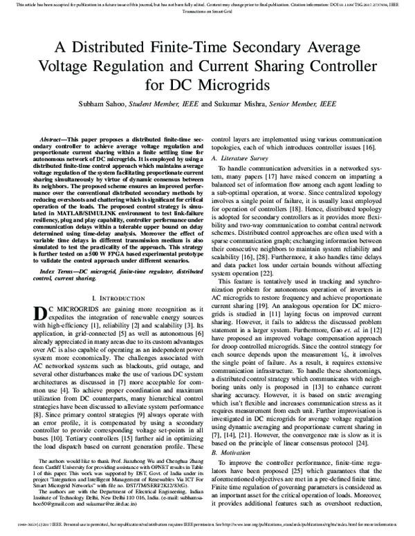 (PDF) A Distributed Finite-Time Secondary Average Voltage Regulation and Current Sharing ...