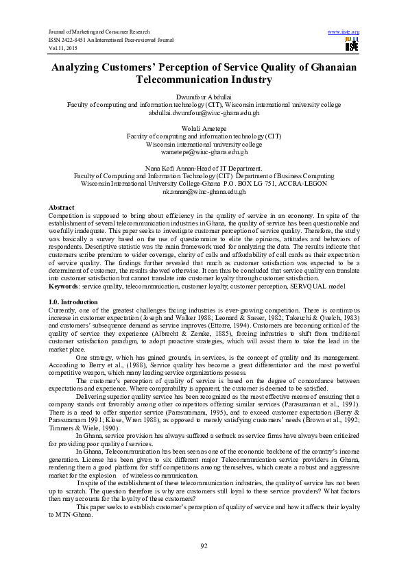 (PDF) Analyzing Customers’ Perception of Service Quality of Ghanaian ...