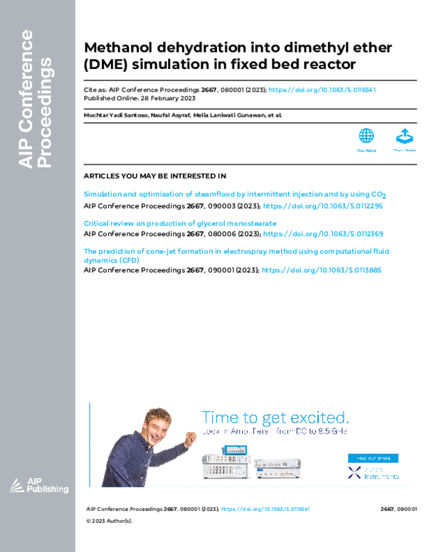 Pdf Methanol Dehydration Into Dimethyl Ether Dme Simulation In