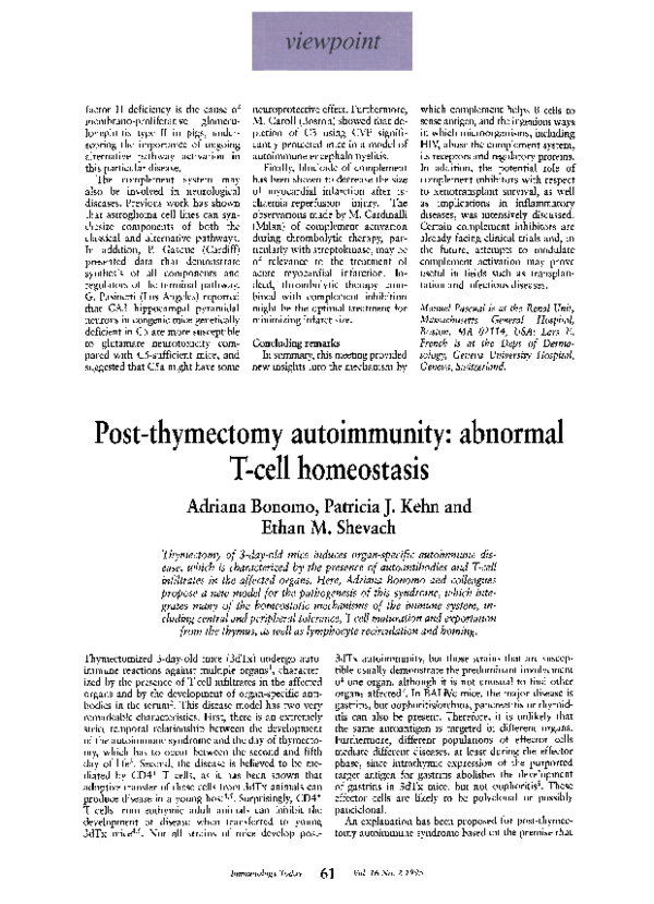 (PDF) Post-thymectomy autoimmunity: abnormal T-cell homeostasis