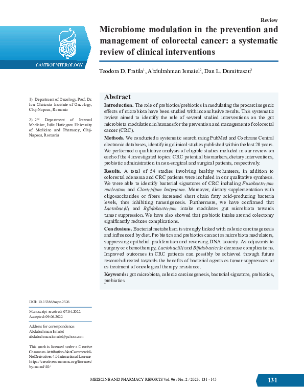 (PDF) Microbiome modulation in the prevention and management of ...
