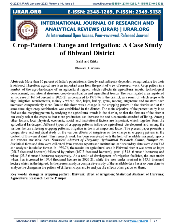 (PDF) Crop-Pattern Change and Irrigation: A Case Study of Bhiwani District