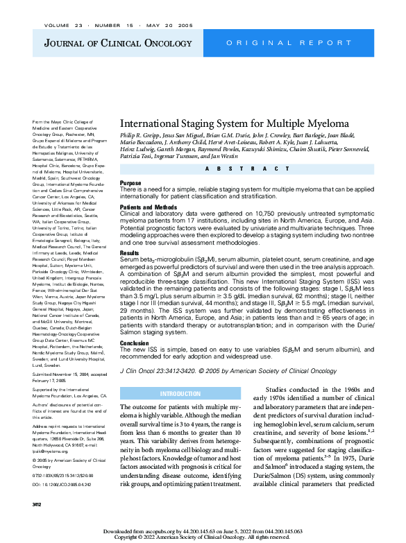 (PDF) International Staging System for Multiple Myeloma
