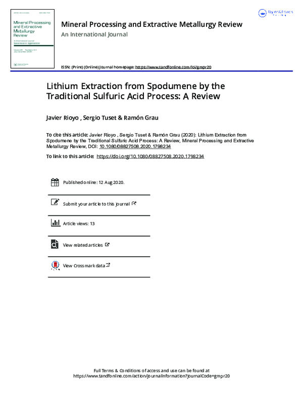 (PDF) Lithium Extraction from Spodumene by the Traditional Sulfuric ...