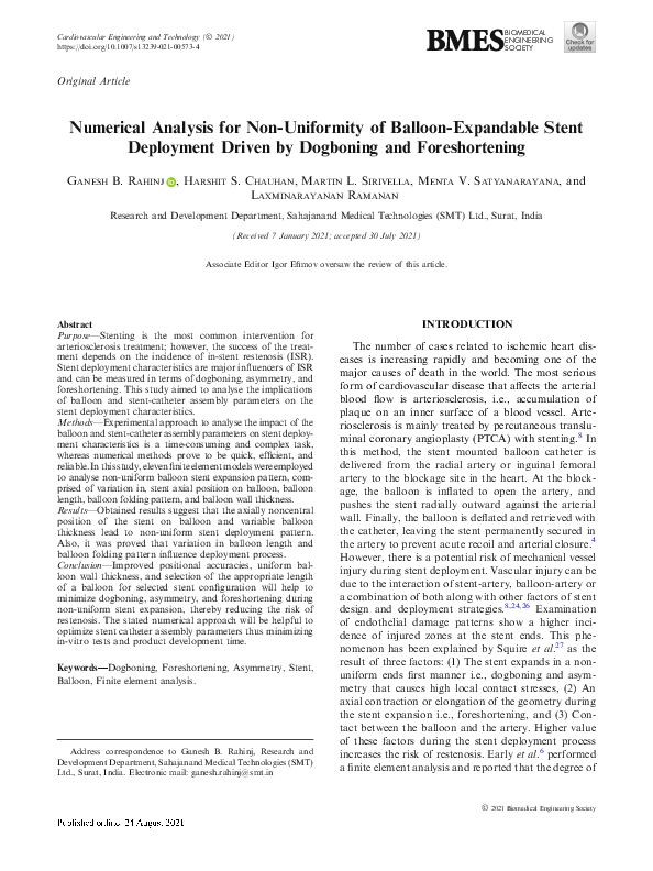 (PDF) Numerical Analysis for Non-Uniformity of Balloon-Expandable Stent Deployment Driven by ...