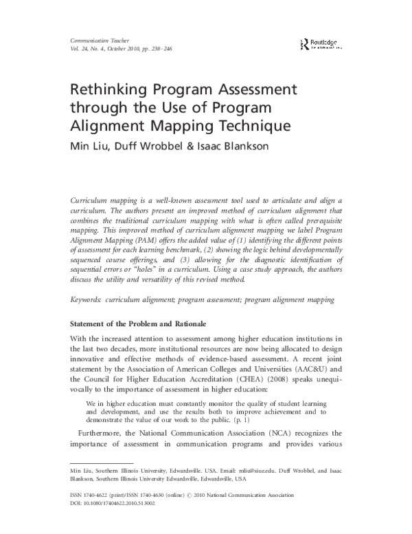 (PDF) Rethinking Program Assessment through the Use of Program Alignment Mapping Technique ...