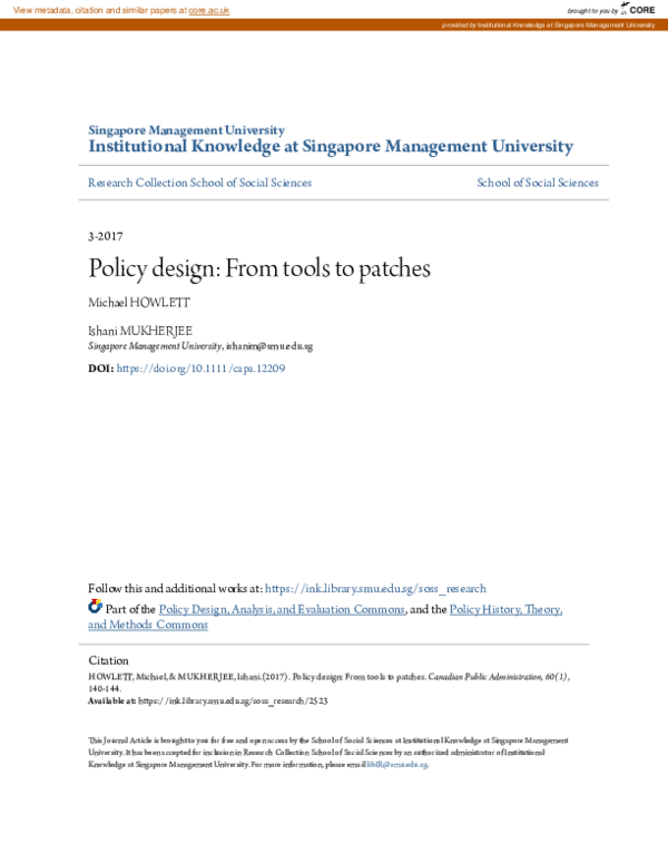 (PDF) Policy design: From tools to patches
