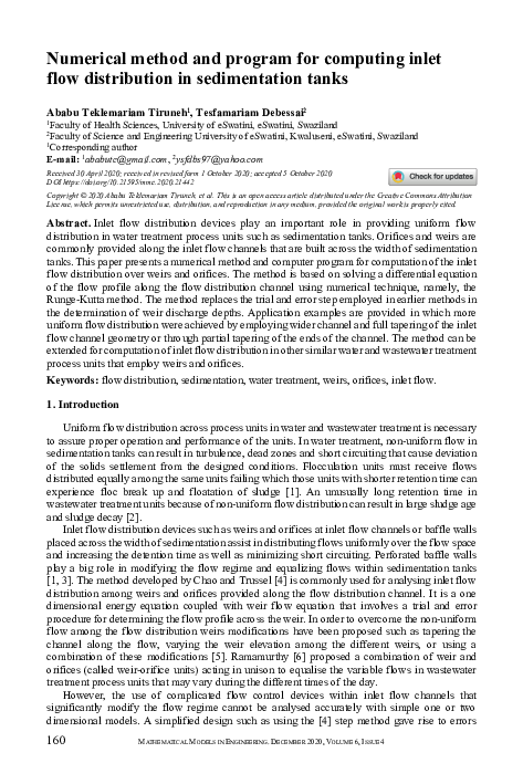 (PDF) Numerical method and program for computing inlet flow distribution in sedimentation tanks